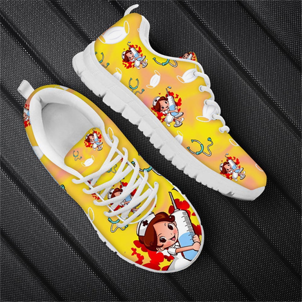 Cartoon Nurse Pattern Sport Jogging Running Shoes For Women Flat Casual ...