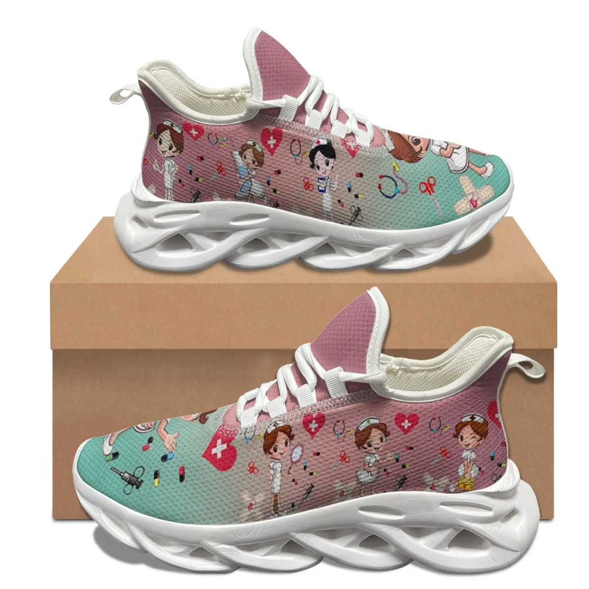 Cartoon Nurse Print Lace Up Running Shoes Medical Doctor Hospital ...