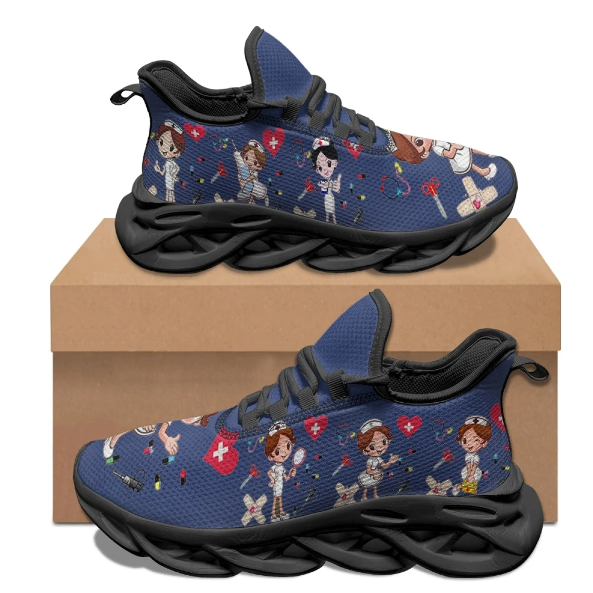 Cartoon Nurse Print Lace Up Running Shoes Medical Doctor Hospital ...