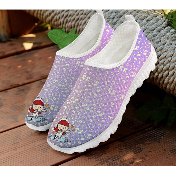 Cartoon Nurse Print Summer Loafers Woman Slip on Flats Large Size Shoes ...