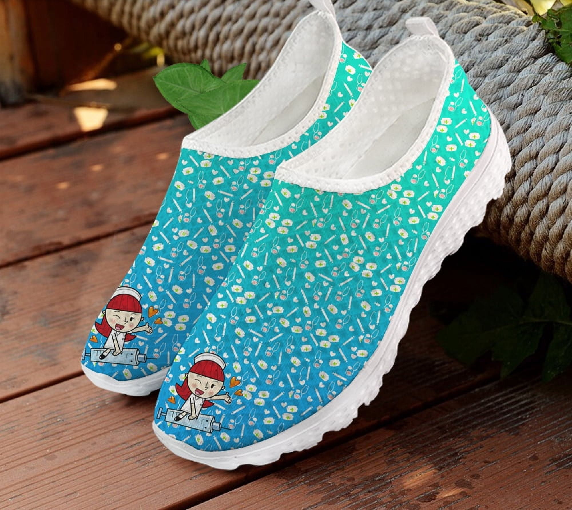 Cartoon Nurse Print Summer Loafers Woman Slip on Flats Large Size Shoes ...