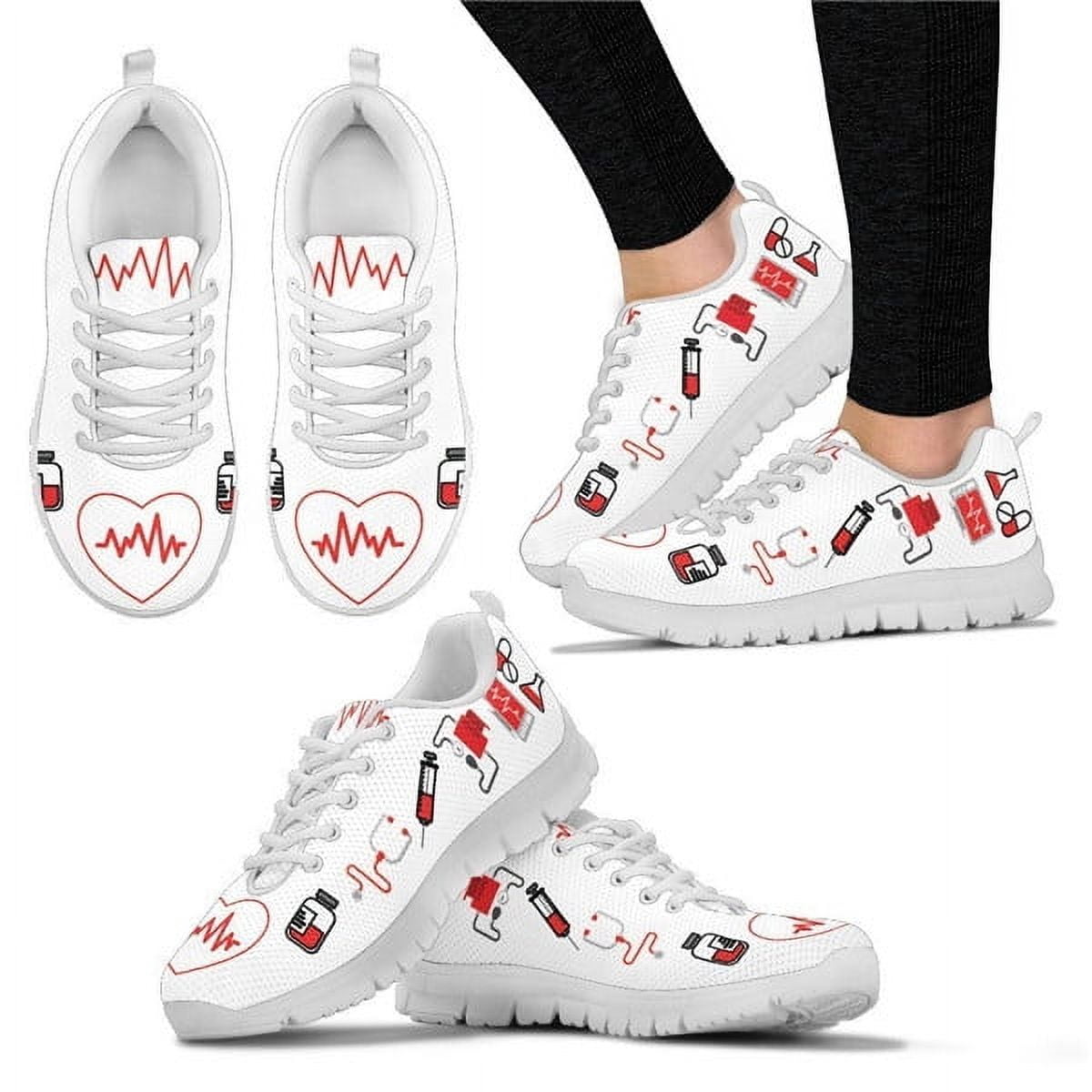 Cartoon Nurse Printed Flat Shoes Women Fashion Mesh Sneakers For Teen ...