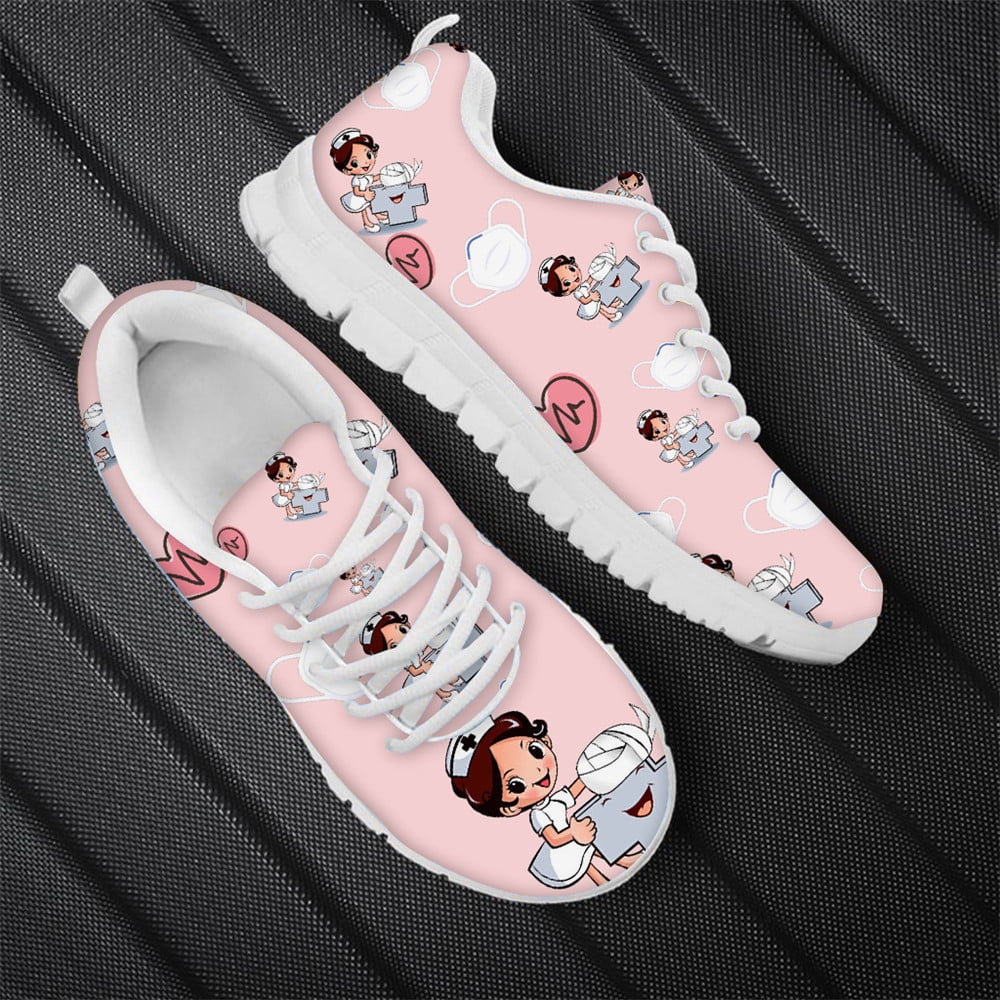 Cartoon Nurse Shoes for Women Medical Surgical Designer Breathable Ladies Sneakers Lace Up Flats ...