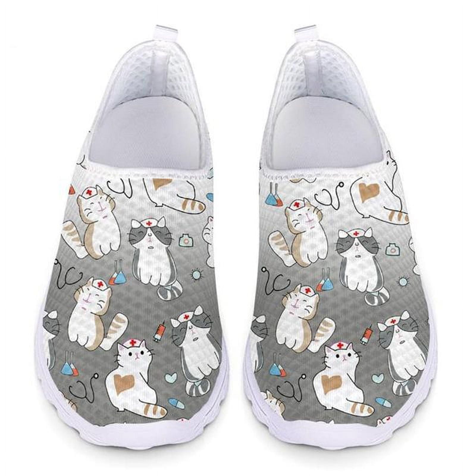 Cartoon Nurse Sketch Print Slip On Flats Woman Loafers Summer Mesh ...