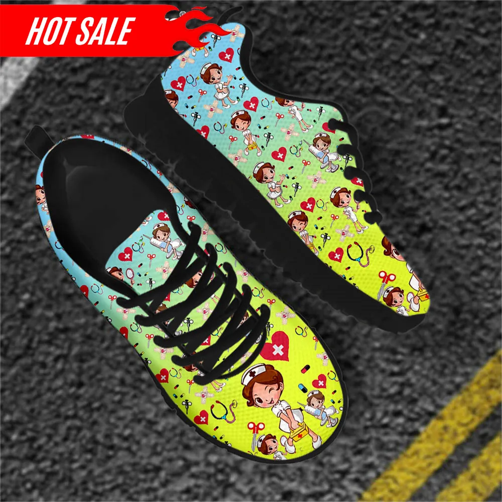 Cartoon Nurse Sneakers Brand Gradient Design Nursing Shoes Flats for ...