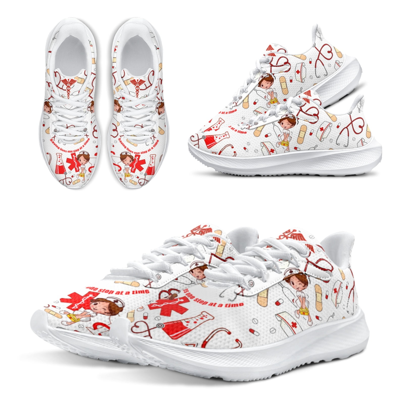 Cartoon Nurse White Running Shoes Nurse Medical Print Girl Indoor Gym ...