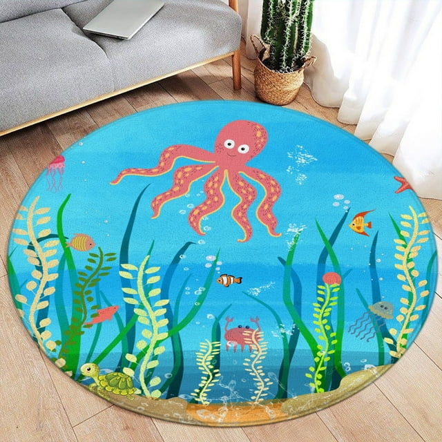 Cartoon Ocean Animals Round Carpet Cute Dinosaur Octopus Star Fish ...