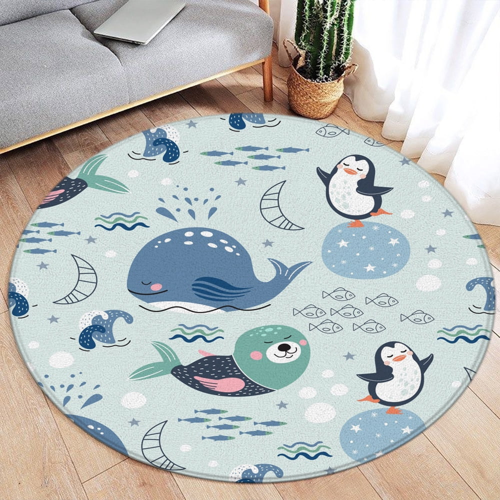 Cartoon Ocean Animals Round Carpet Cute Dinosaur Octopus Star Fish ...