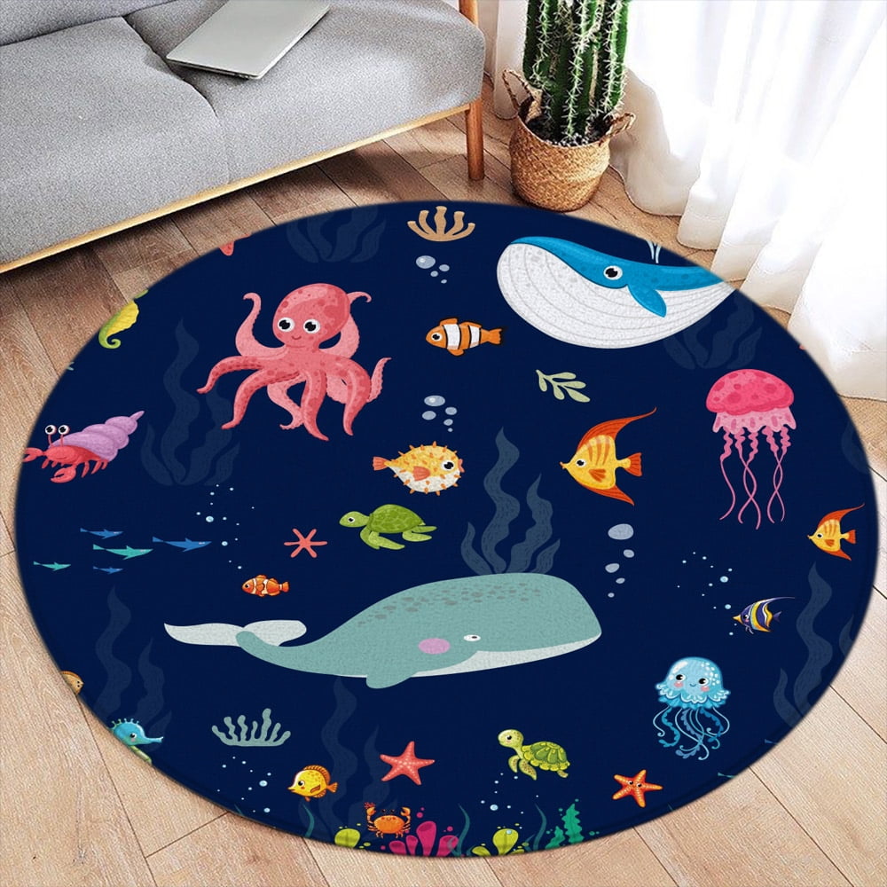 Cartoon Ocean Animals Round Carpet Cute Dinosaur Octopus Star Fish ...