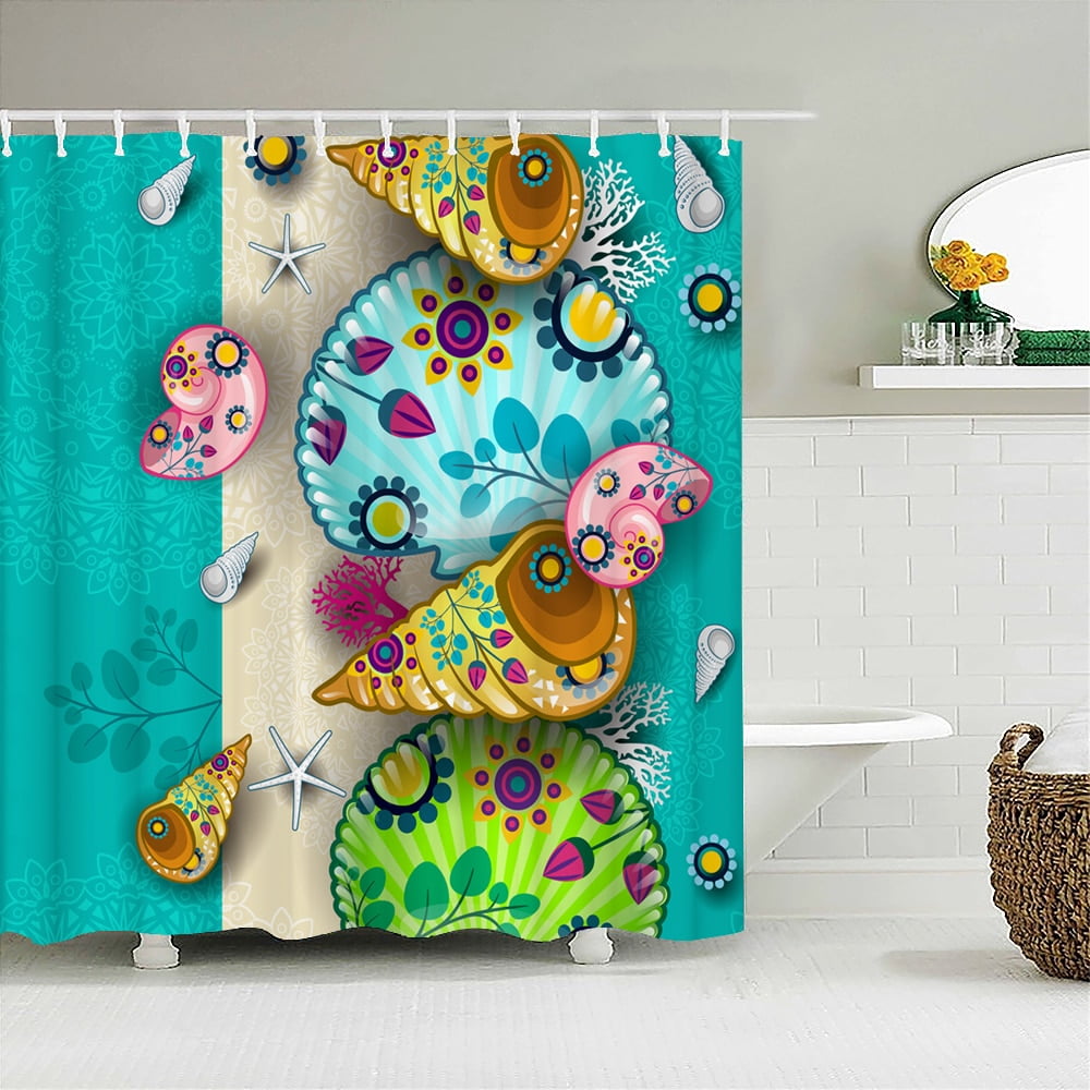 Cartoon Ocean Bath Curtain Waterproof Fabric Shower Curtains Sea Fish ...