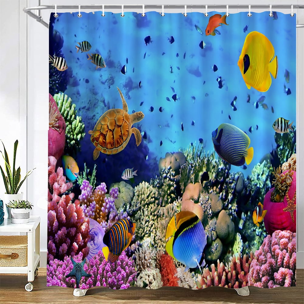 Cartoon Ocean Dolphin Shower Curtain Waterproof Bathroom Screen Sea ...