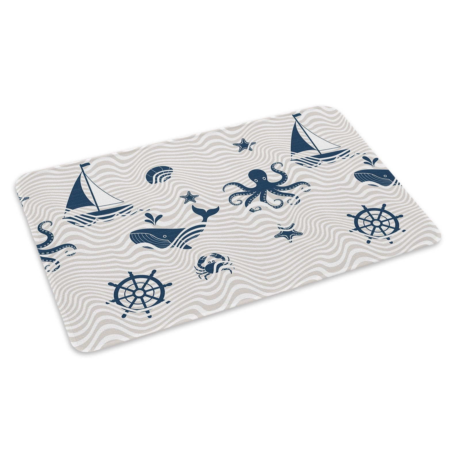Cartoon Ocean Doormat Nautical Ship Octopus Crab Whale Wave Non Slip ...