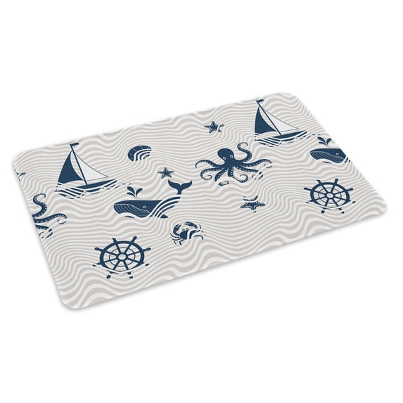 Cartoon Ocean Doormat Nautical Ship Octopus Crab Whale Wave Non Slip ...