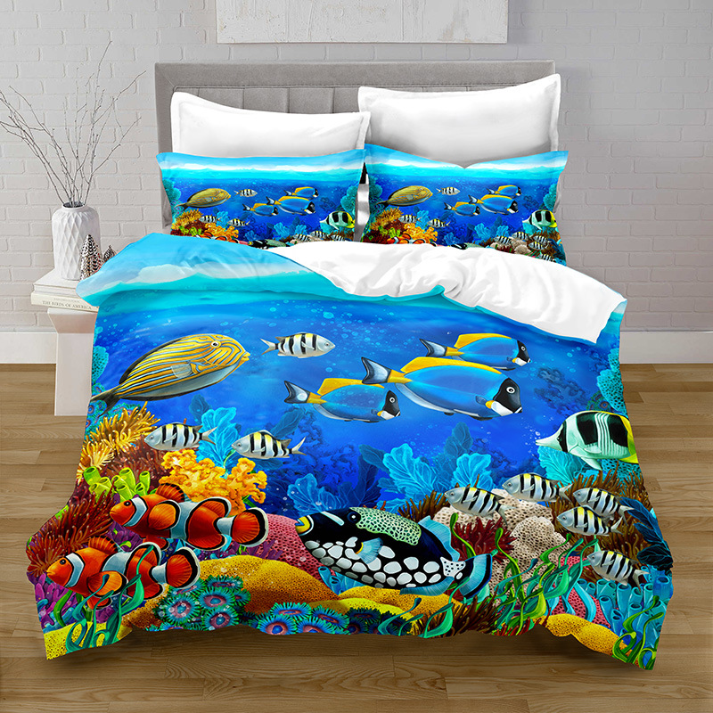 Cartoon Ocean Fish Duvet Cover Marine Theme Bedding Set Twin For Boys ...