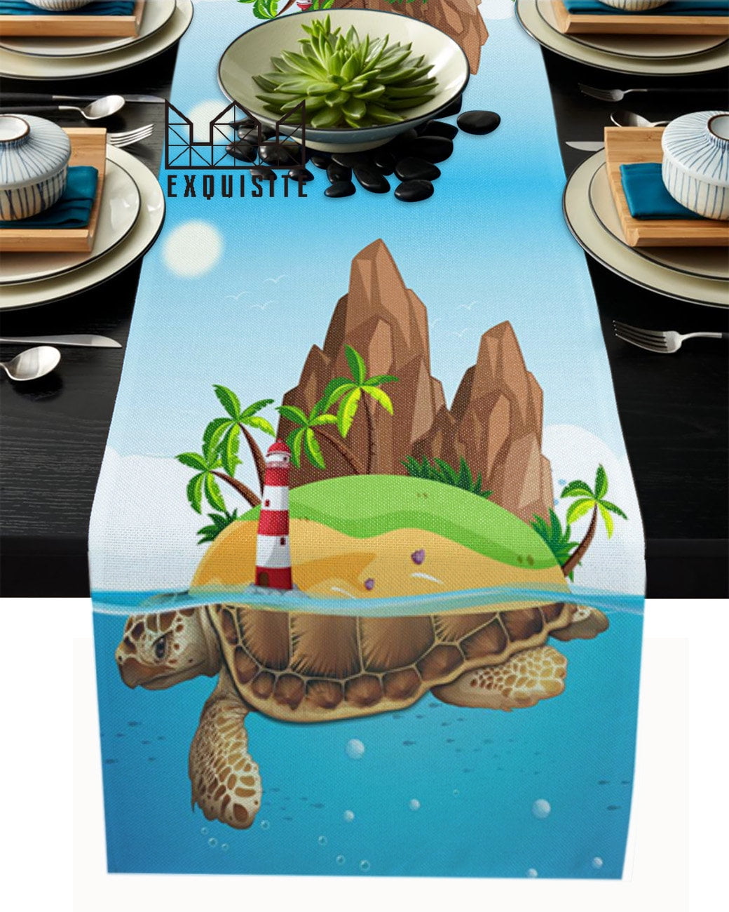 Cartoon Ocean Pattern Tortoise Lighthouse Coffee Table r Home r ...