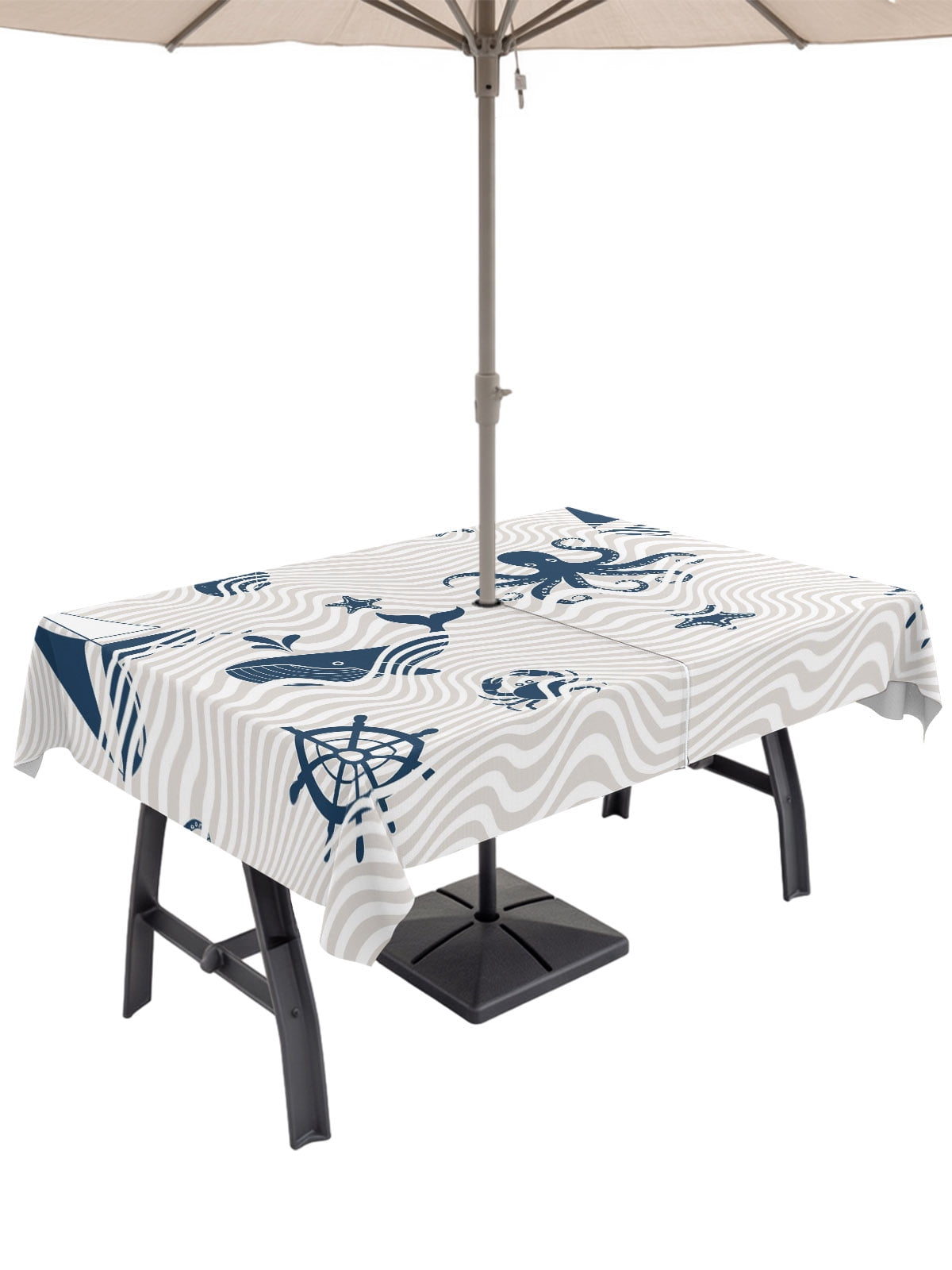 Cartoon Ocean Rectangle Outdoor Tablecloth with Umbrella Hole Nautical ...
