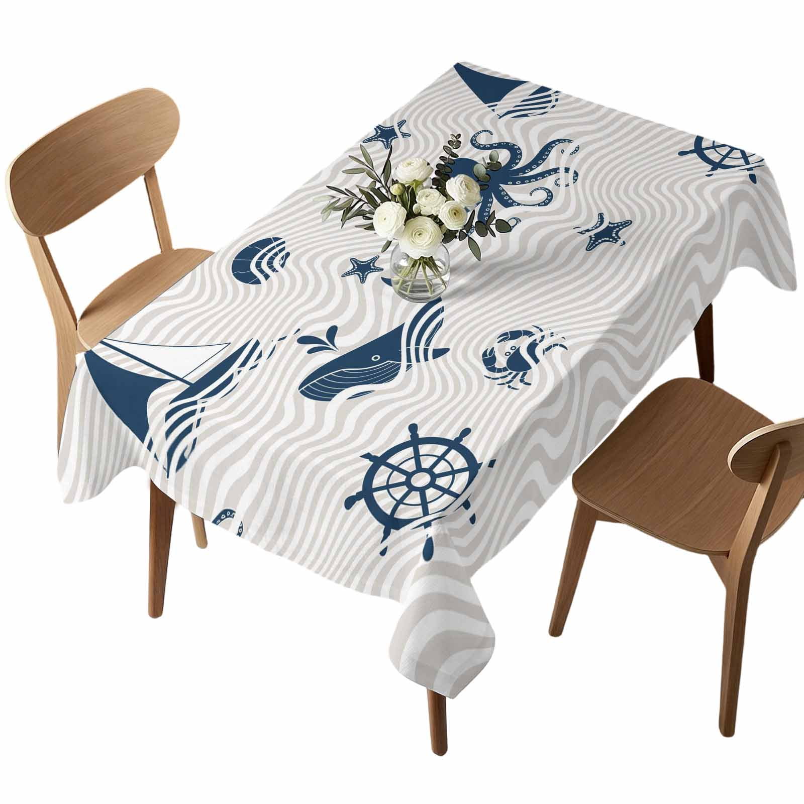Cartoon Ocean Rectangle Tablecloth Nautical Ship Octopus Crab Whale ...