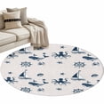 Cartoon Ocean Round Area Rug 3 ft Nautical Ship Octopus Crab Whale Wave ...