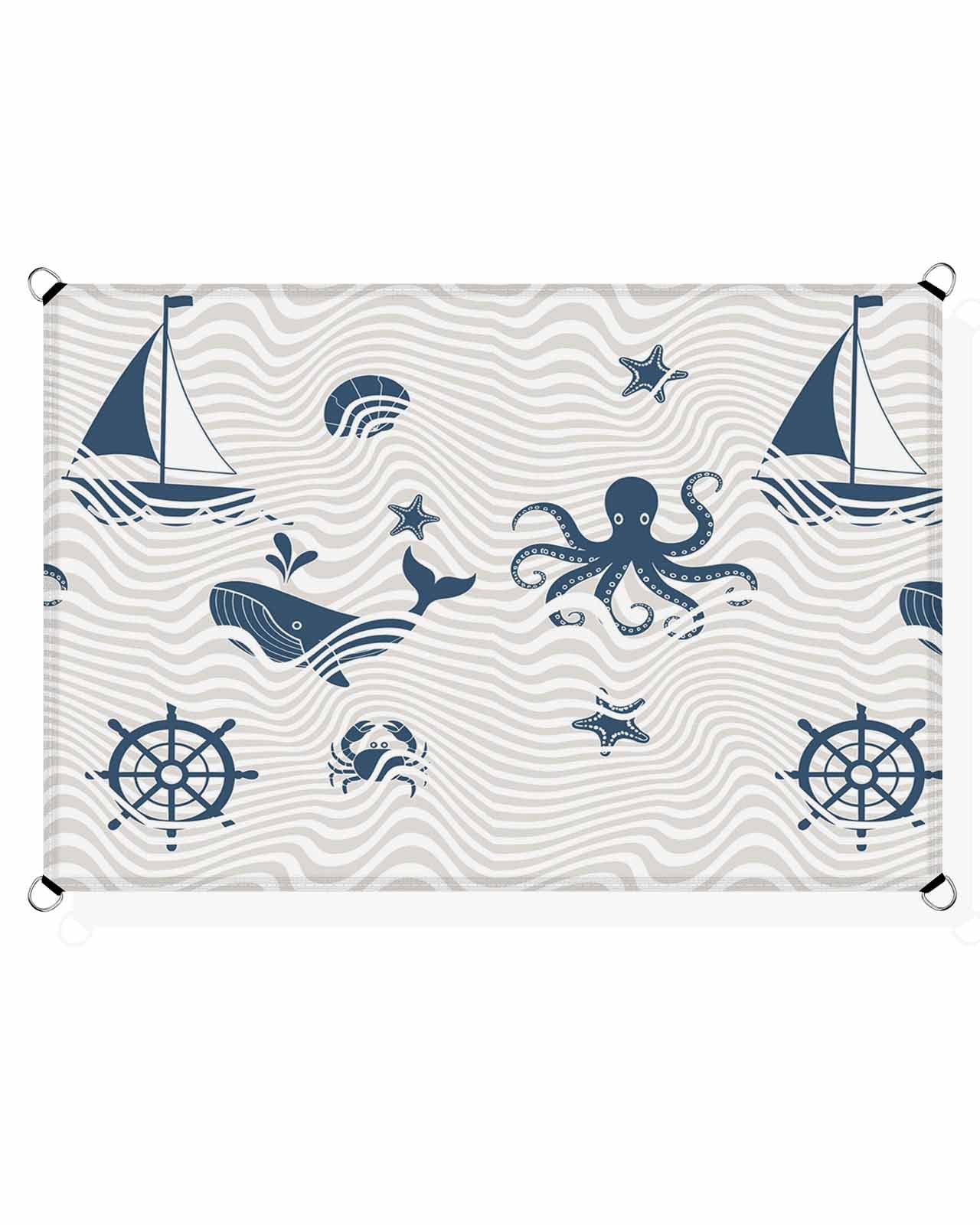Cartoon Ocean Sun Shade Sail 6.5'X10' Nautical Ship Octopus Crab Whale ...
