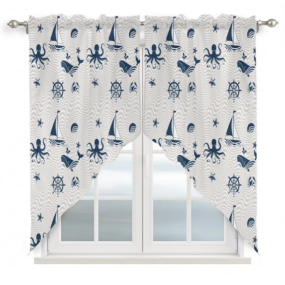 Cartoon Ocean Swag Curtain Valance for Window 2 Panels Nautical Ship ...