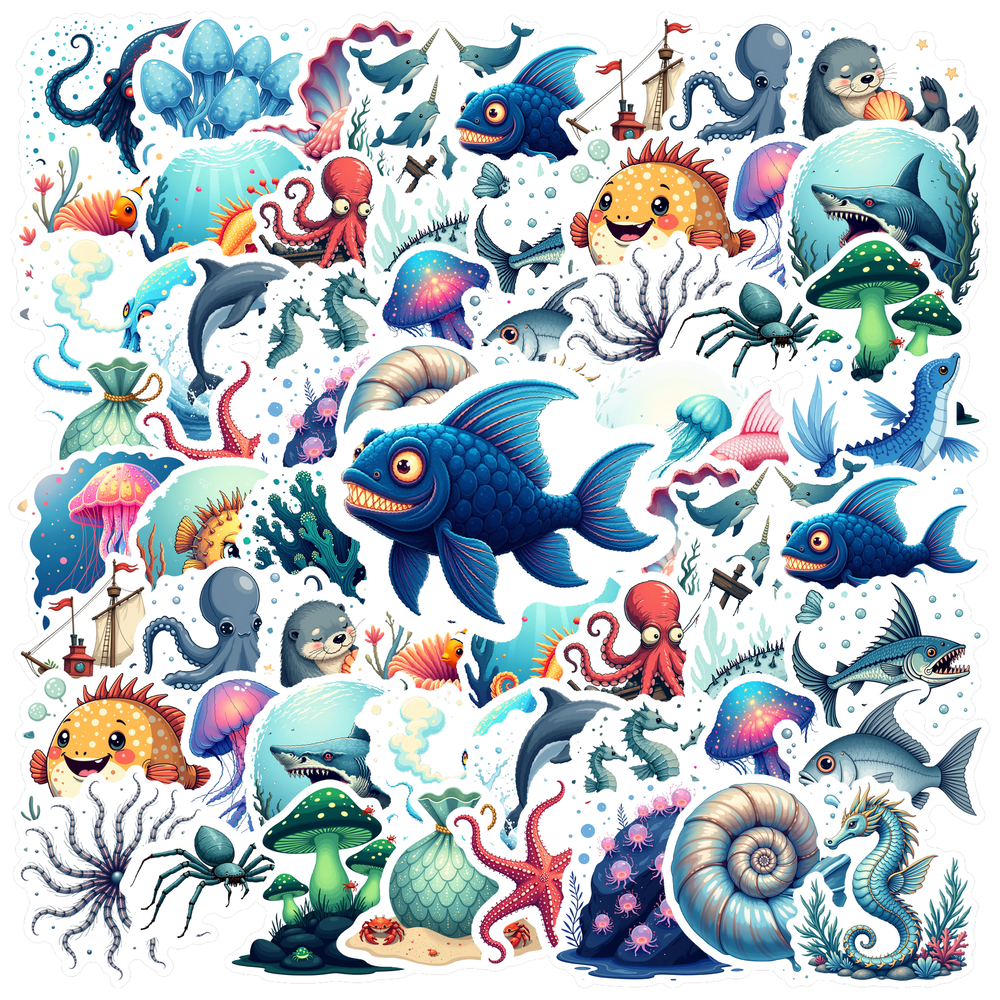 Cartoon Ocean Theme Stickers, Waterproof Ocean Theme Sticker for Water ...