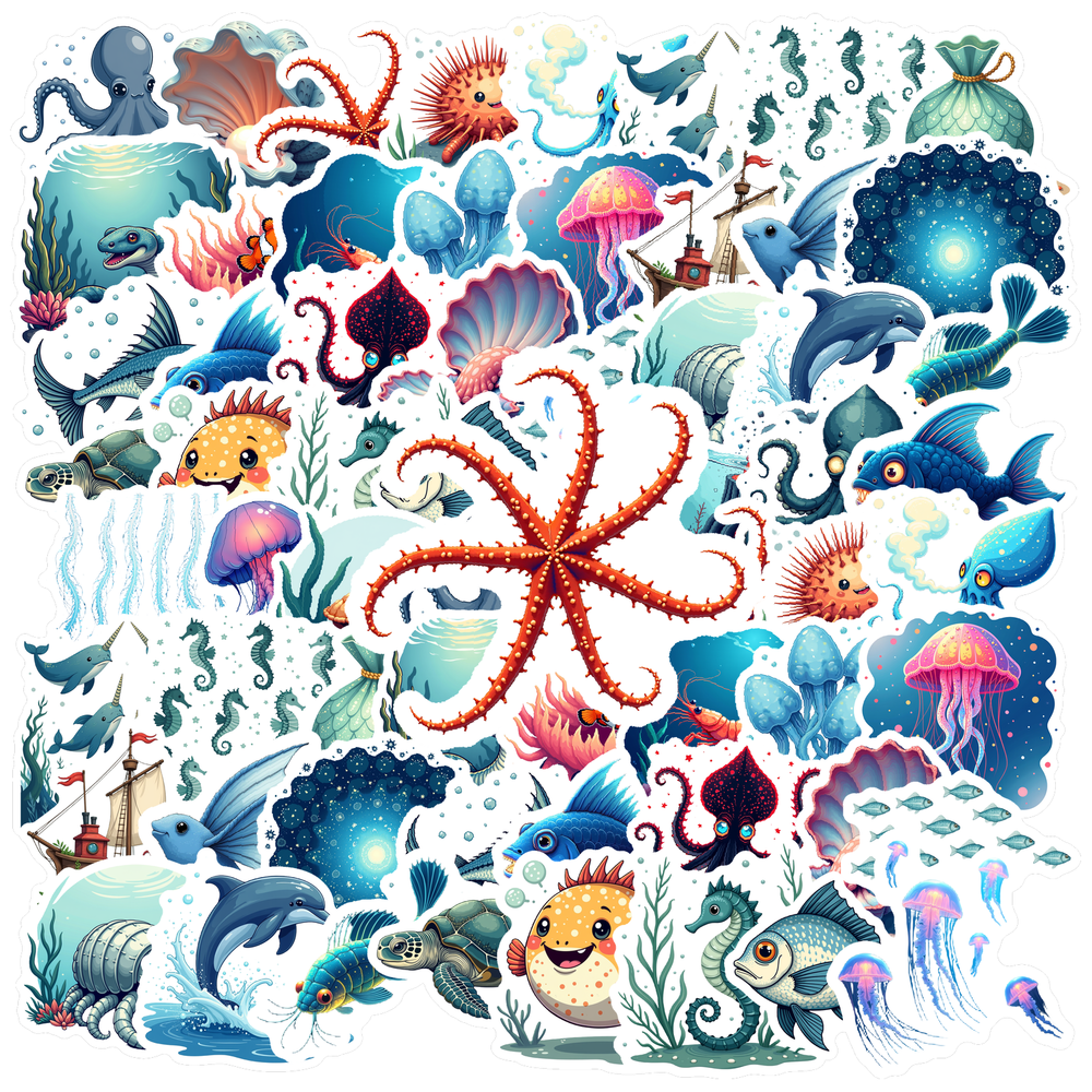 Cartoon Ocean Theme Stickers, Waterproof Ocean Theme Sticker for Water ...