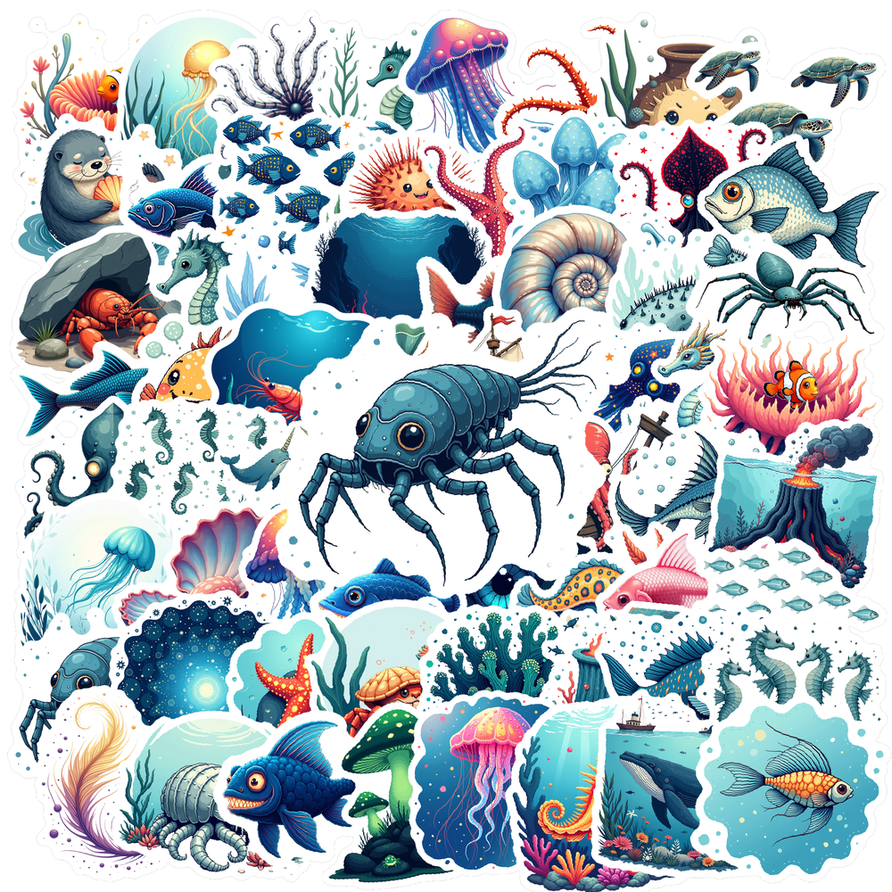 Cartoon Ocean Theme Stickers, Waterproof Ocean Theme Sticker for Water ...