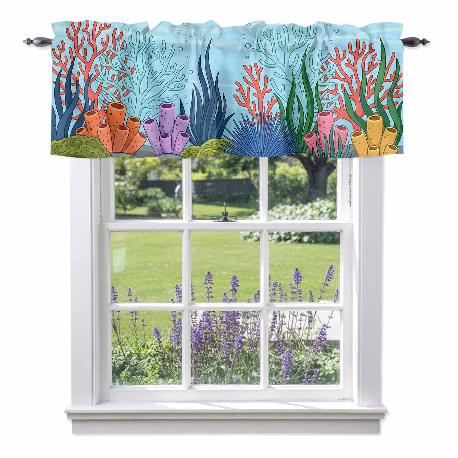 Cartoon Ocean Valances for Windows, Coral Seaweed Bubbles Stone Summer ...