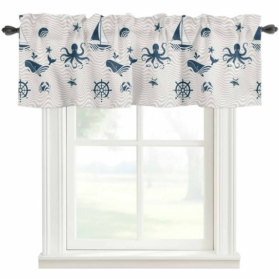 Cartoon Ocean Valances for Windows Nautical Ship Octopus Crab Whale ...