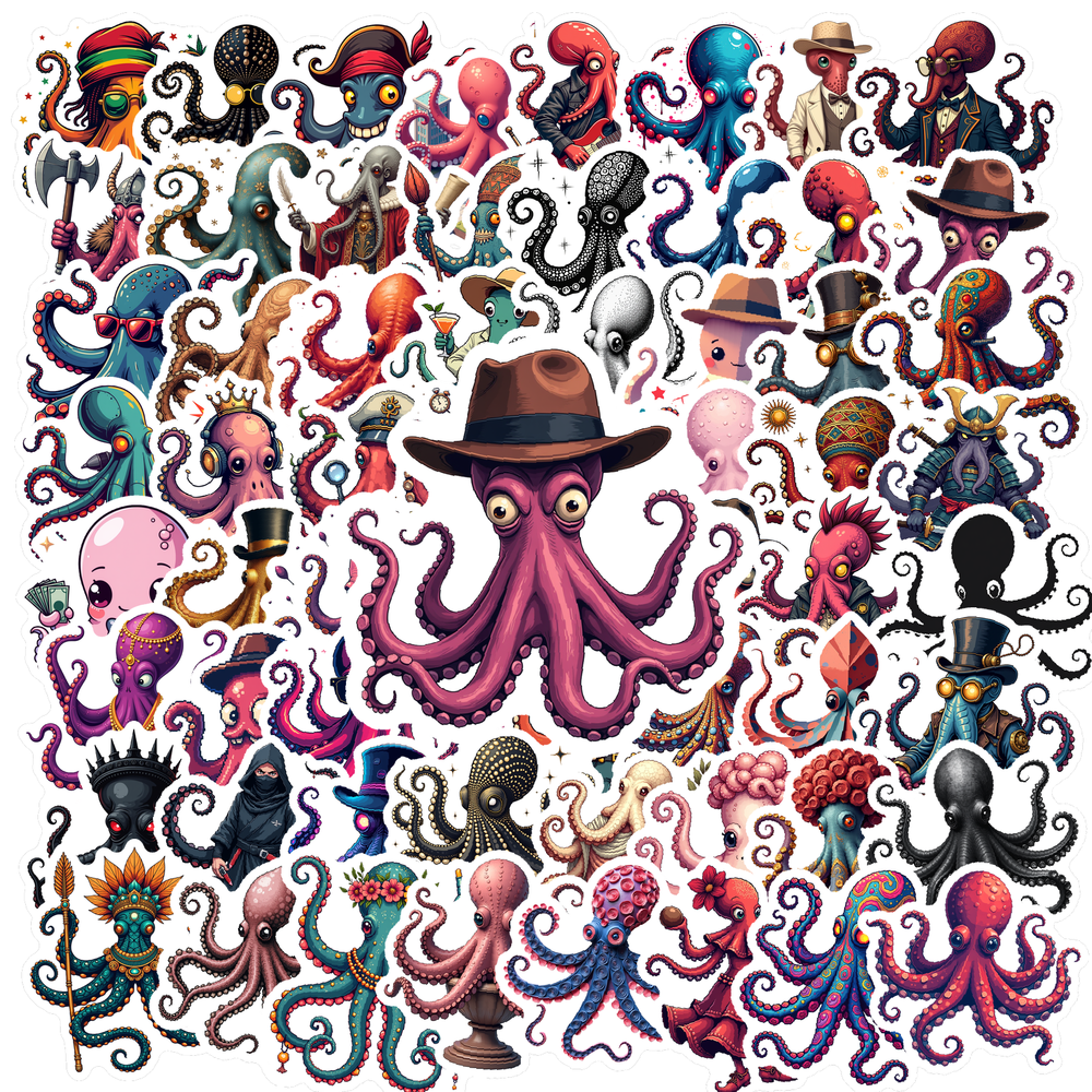 Cartoon Octopus Theme Stickers, Waterproof Octopus Theme Sticker for ...