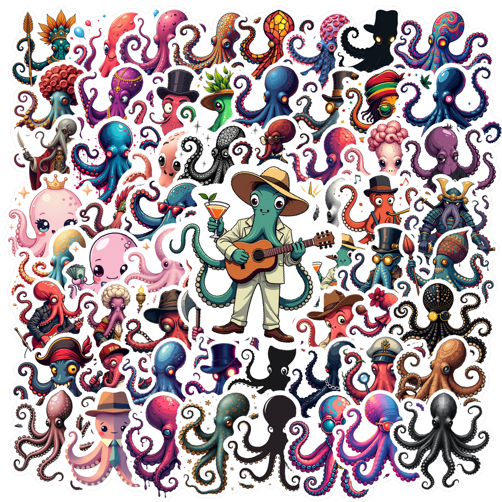 Cartoon Octopus Theme Stickers, Waterproof Octopus Theme Sticker for ...