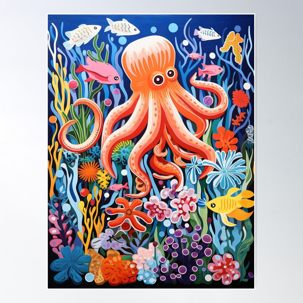 Cartoon Octopus Under The Ocean - Cartoons Acrylic Painting Poster Wall ...