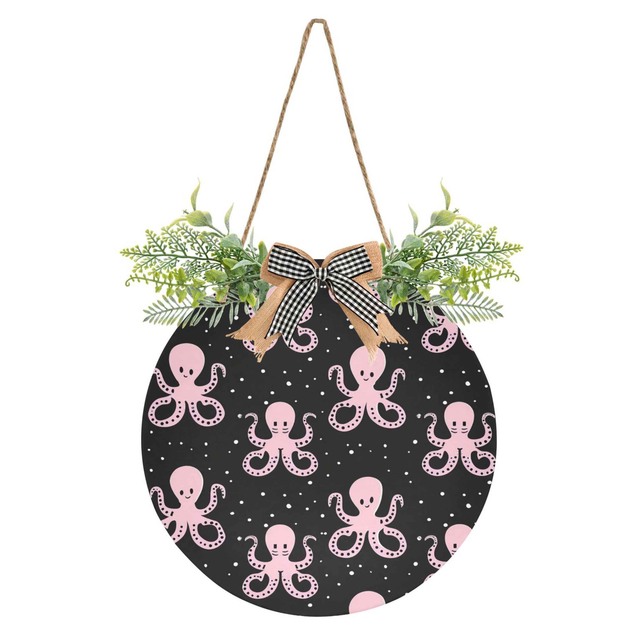 Cartoon Octopus in Galaxy Welcome Front Door Sign Round 12 inch Porch ...