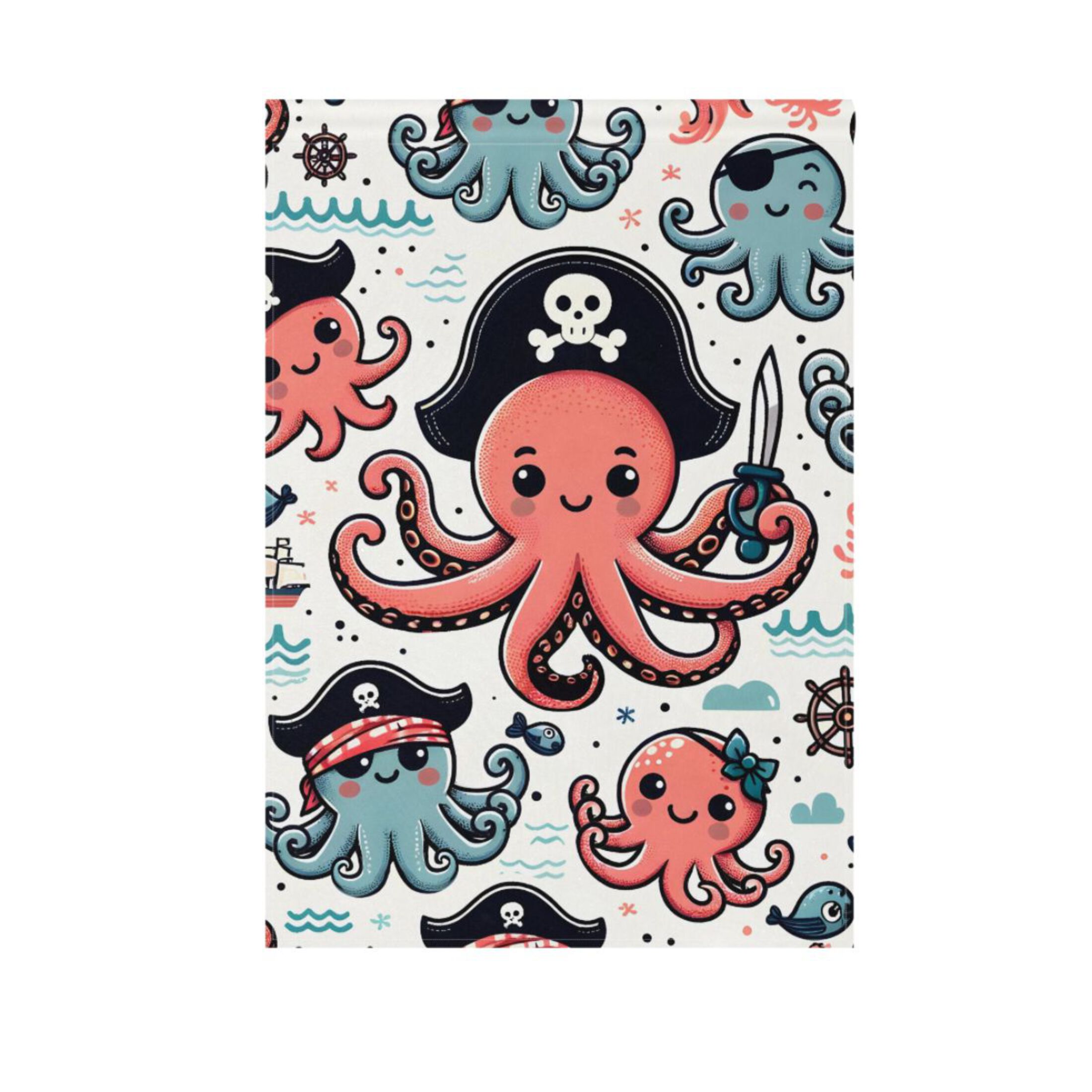 Cartoon Octopus with Pirate Hat Garden Flag 28"x40" Double-Sided Yard ...