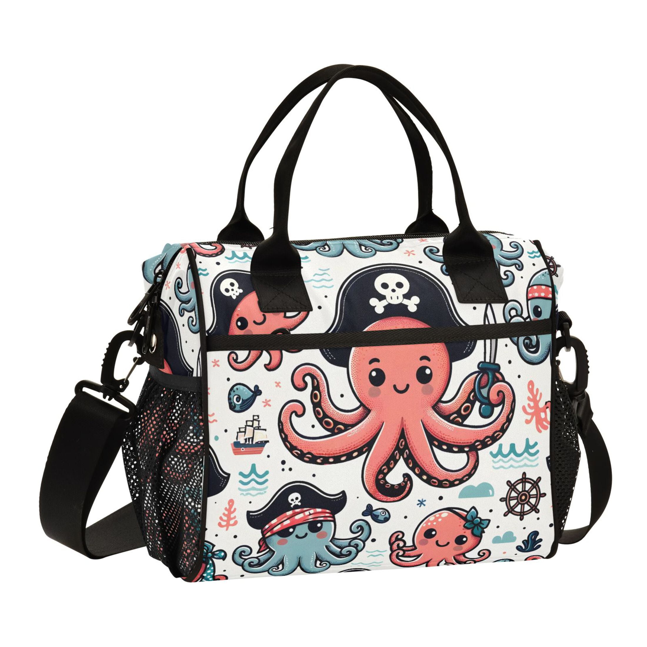 Cartoon Octopus with Pirate Hat Lunch Bag Insulated Lunch Box Leakproof ...
