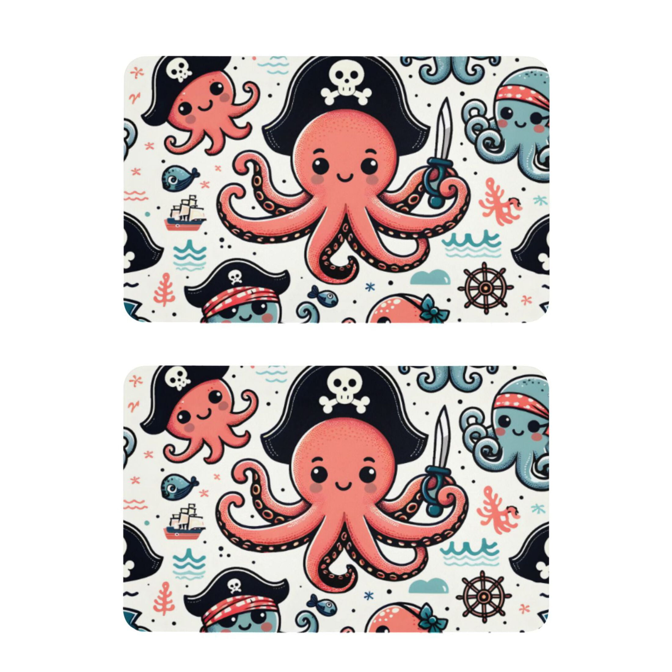 Cartoon Octopus with Pirate Hat Refrigerator Magnet Stickers Square ...