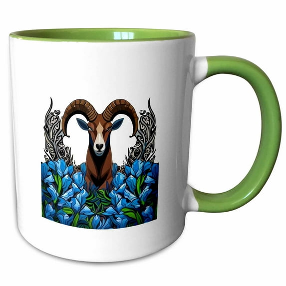 3drose, Cartoon of a Bighorn Sheep with Colorado Blue Columbine, 15oz ...