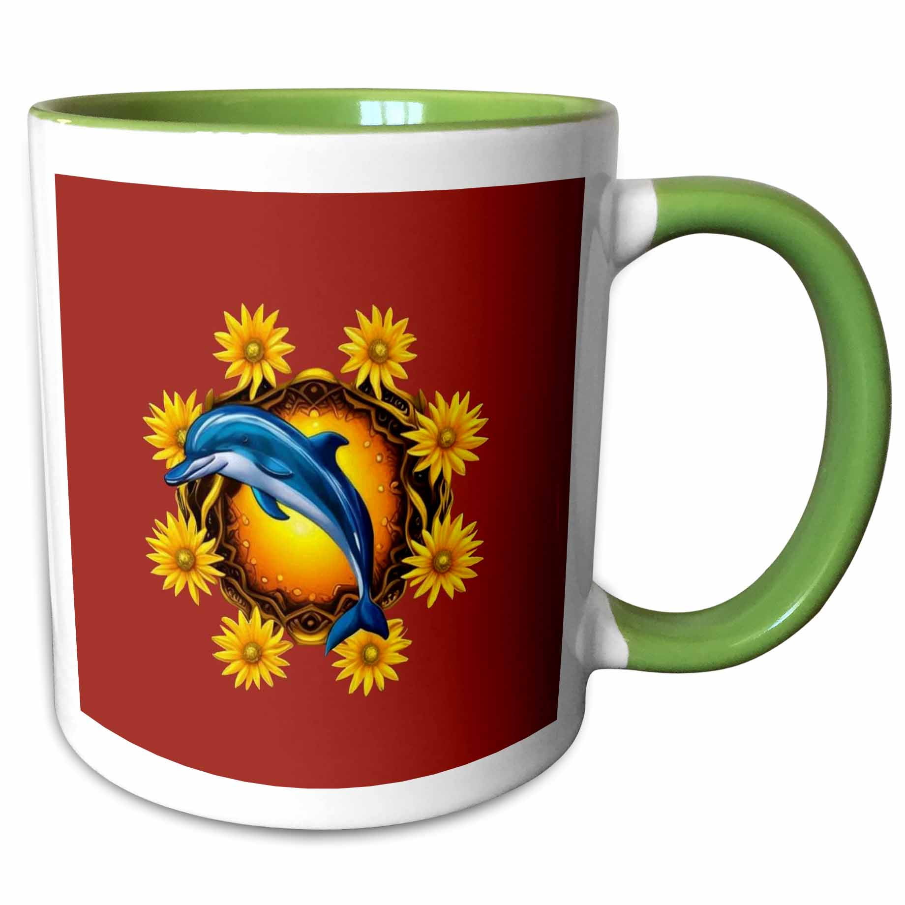 3drose, Cartoon of a Porpoise or Dolphin with Florida Wildflowers, 11oz ...