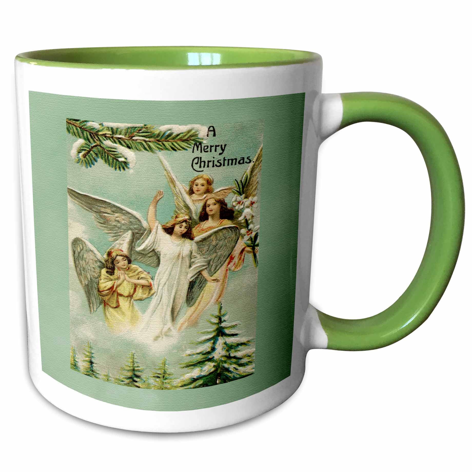 3drose, Cartoon of Angels Flying Over Snow Covered Pine Trees with ...