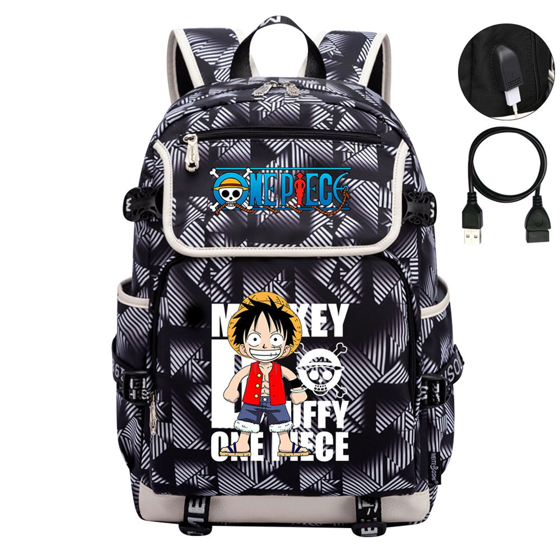 Cartoon One Piece Backpack with USB Charging Port Waterproof Travel ...