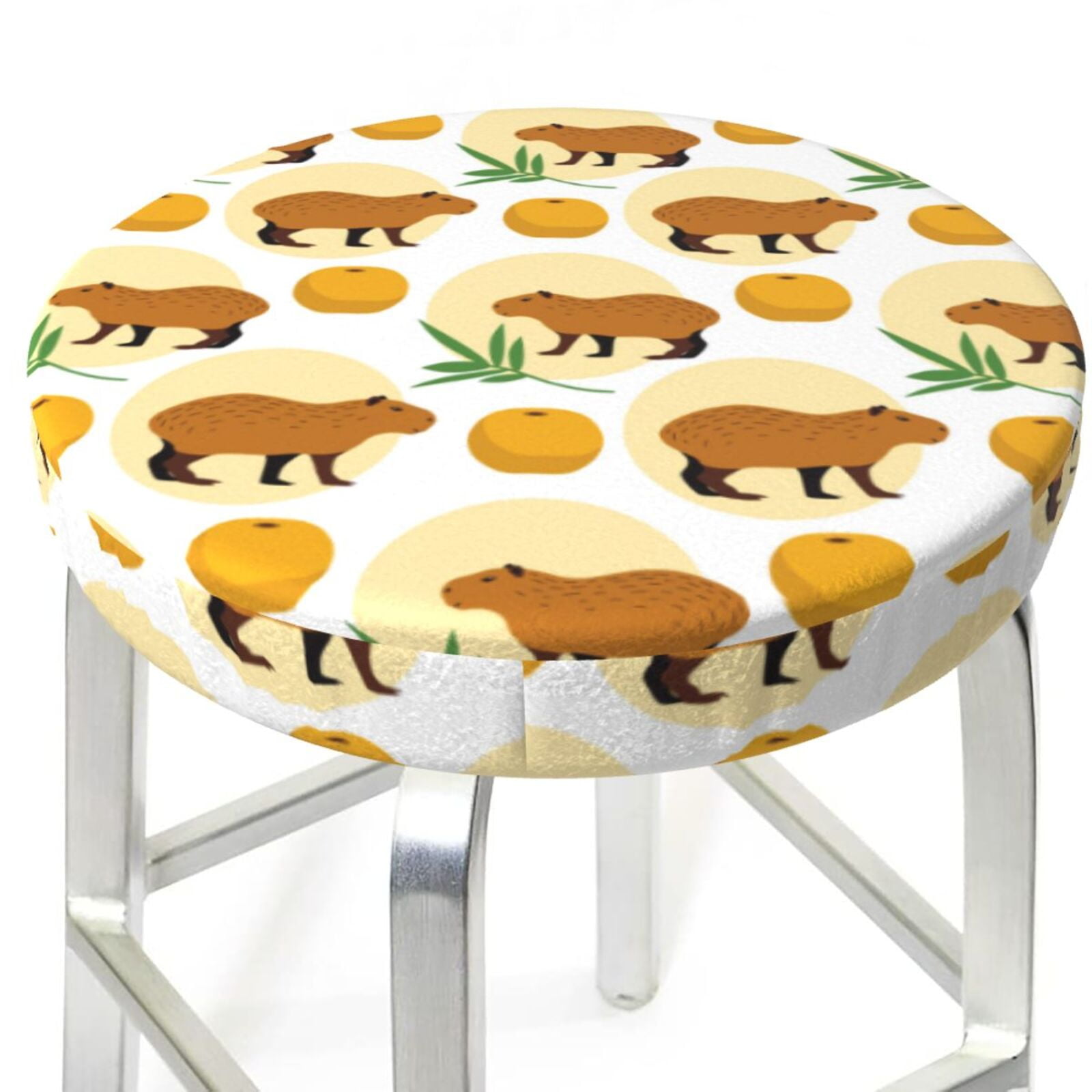 Cartoon Orange Capybara Bar Stool Covers - Stretch Round Seat Covers ...