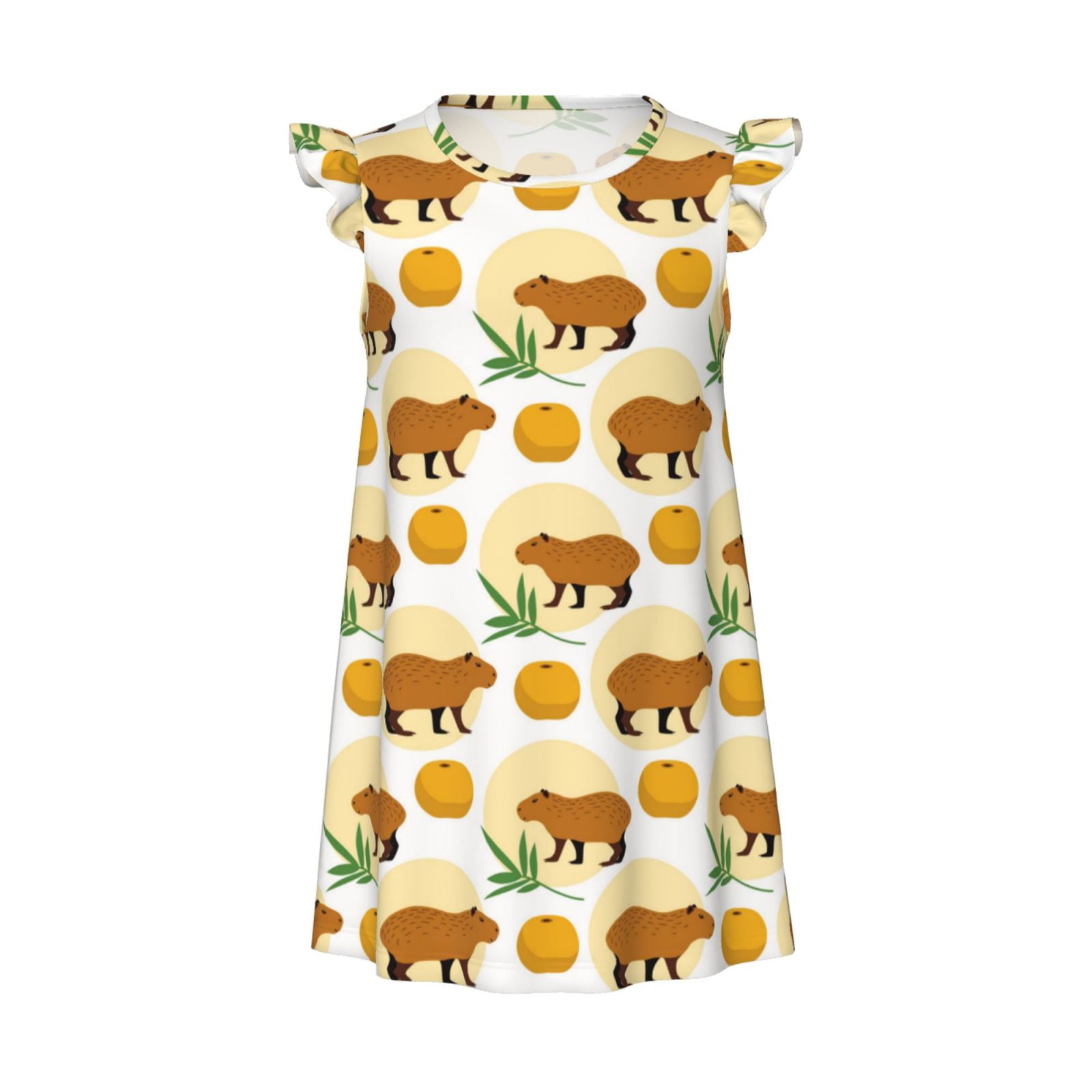 Cartoon Orange Capybara Girls Nightgowns, Short Sleeves Dress Girls ...