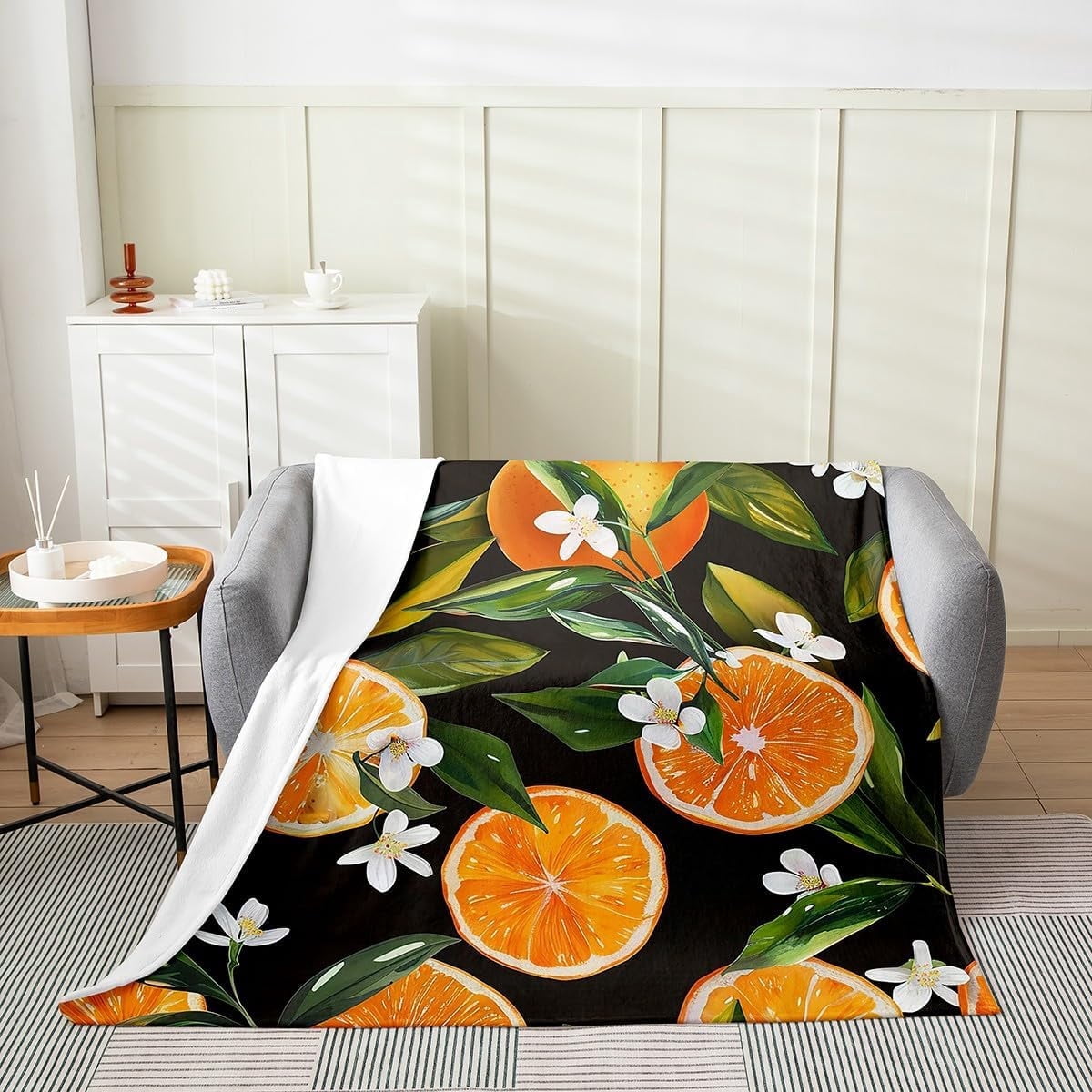 Cartoon Orange Flannel Fleece Throw Blanket Fresh Oranges Fuzzy Blanket ...