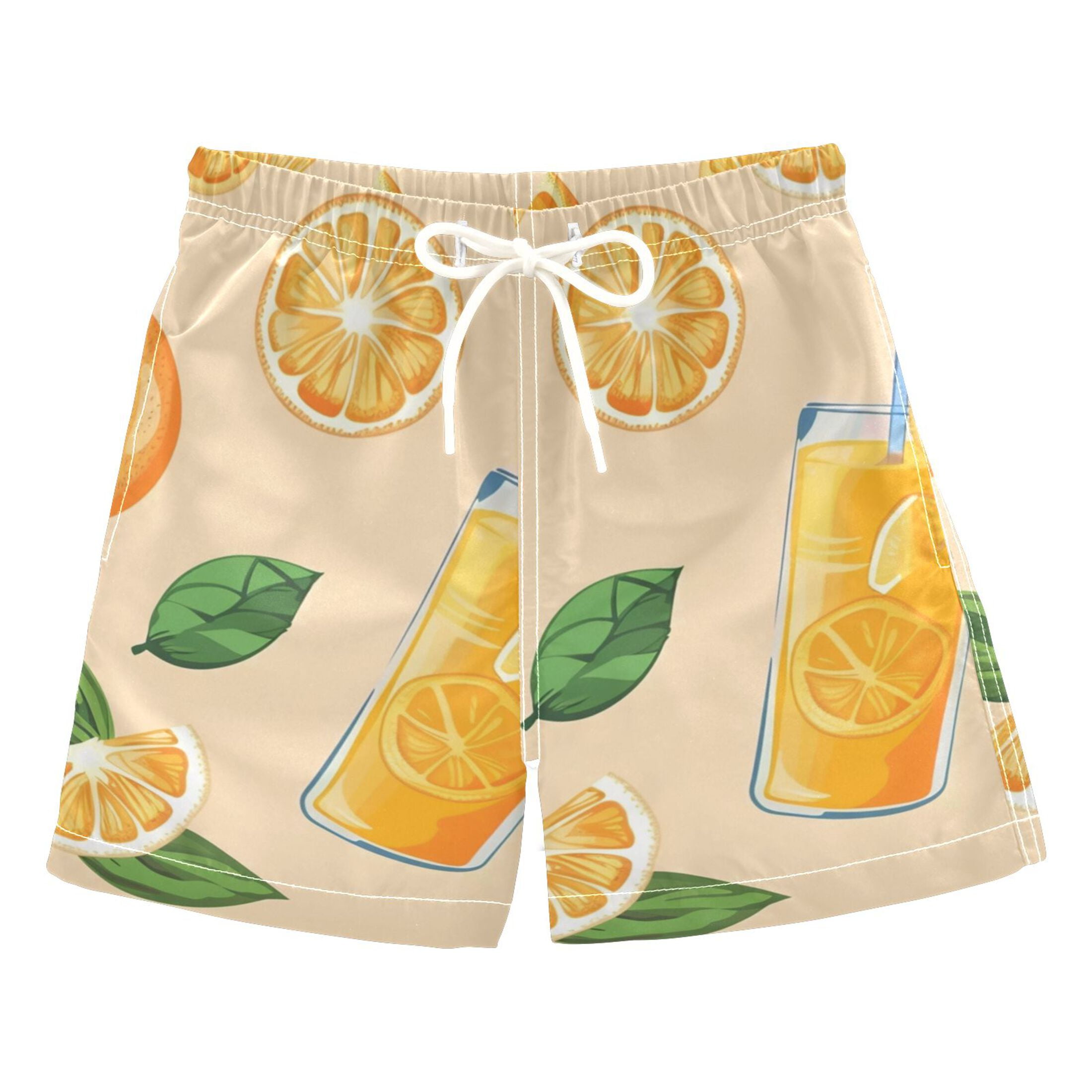 Cartoon Orange Juice Leaves Boys' Swim Trunks Board Shorts Beach Pants ...