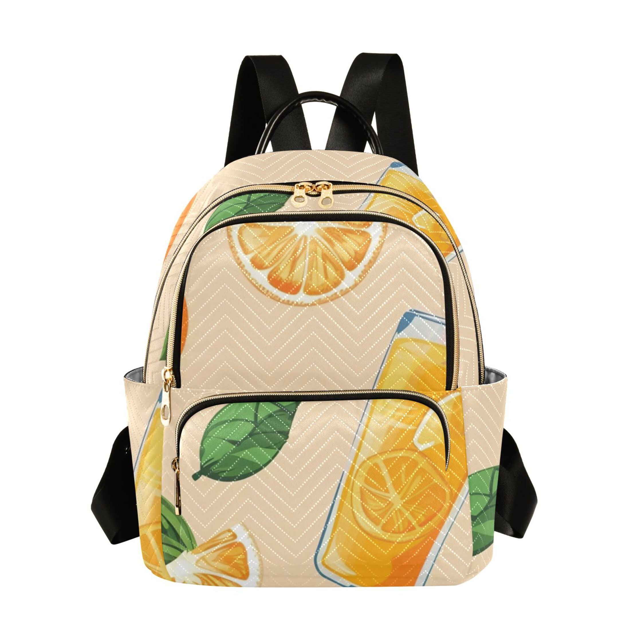 Cartoon Orange Juice Leaves Quilted Backpack Fashion Daypack Commuter ...
