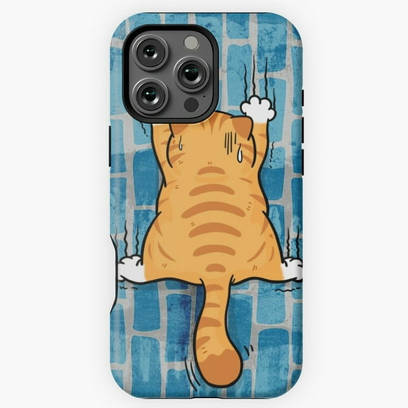 Cartoon Orange Tabby Hanging Cat Scratching Art Phone Case Compatible ...