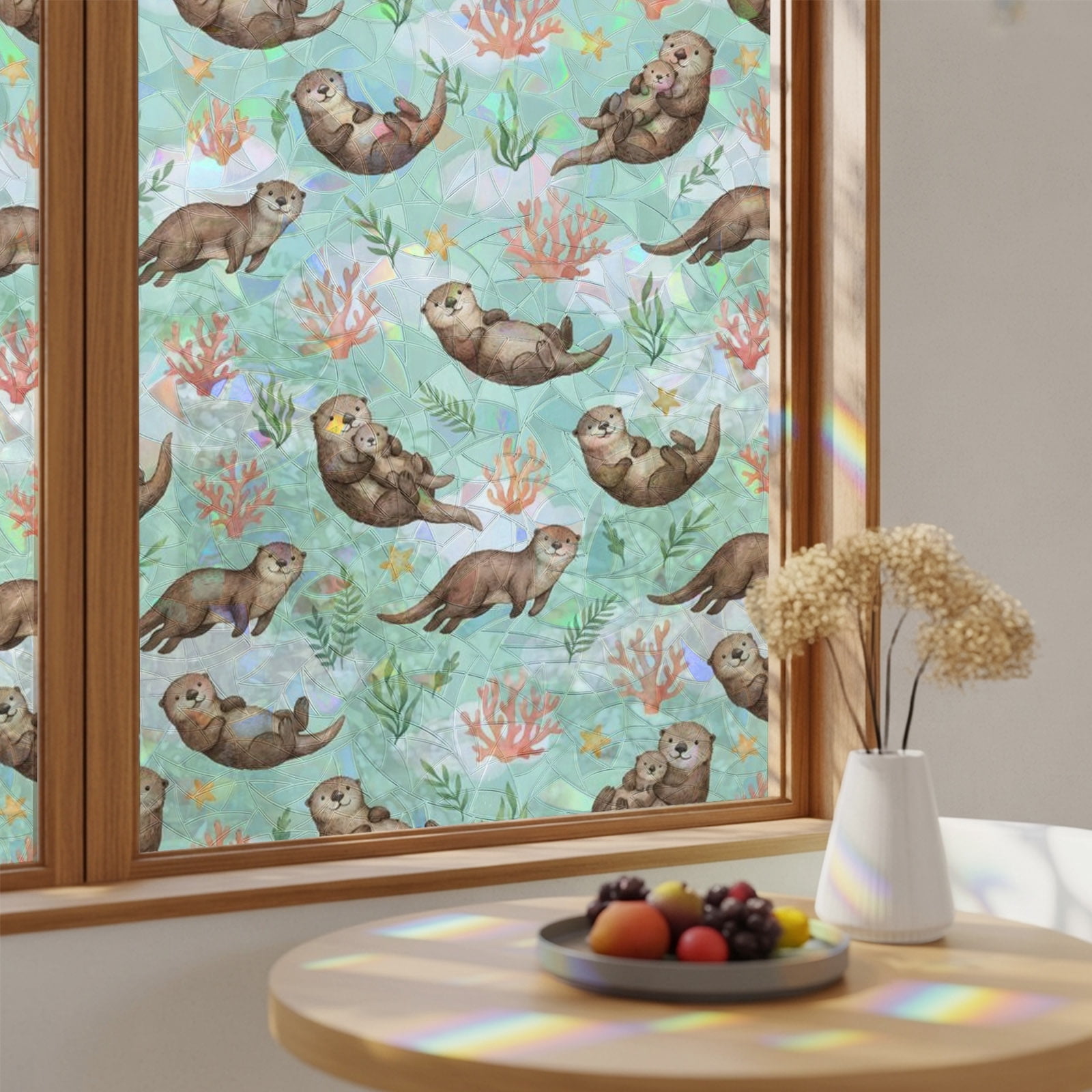 Cartoon Otter Summer Coral Window Privacy Film,Heat Control Sun ...