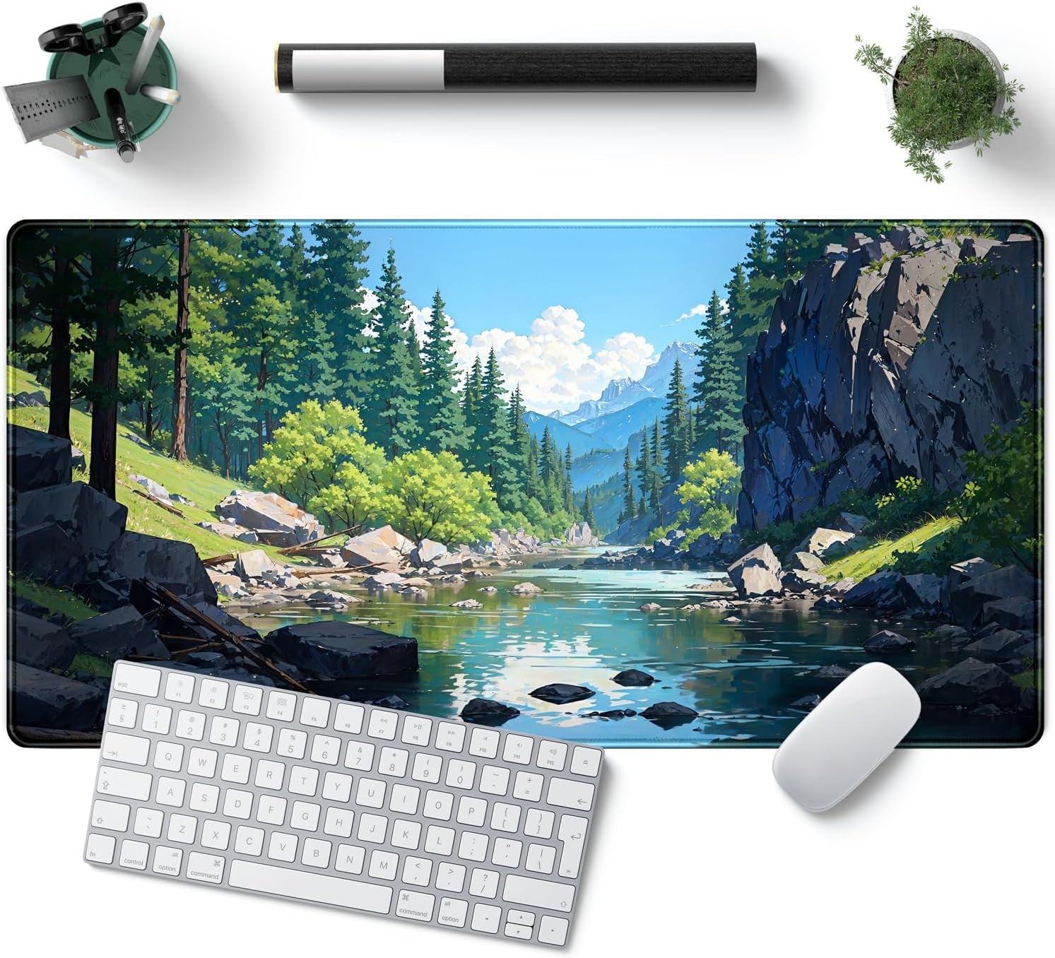 Cartoon Outdoor Forest Green Desk Mat Cute Gaming Mouse Pad Keyboard ...