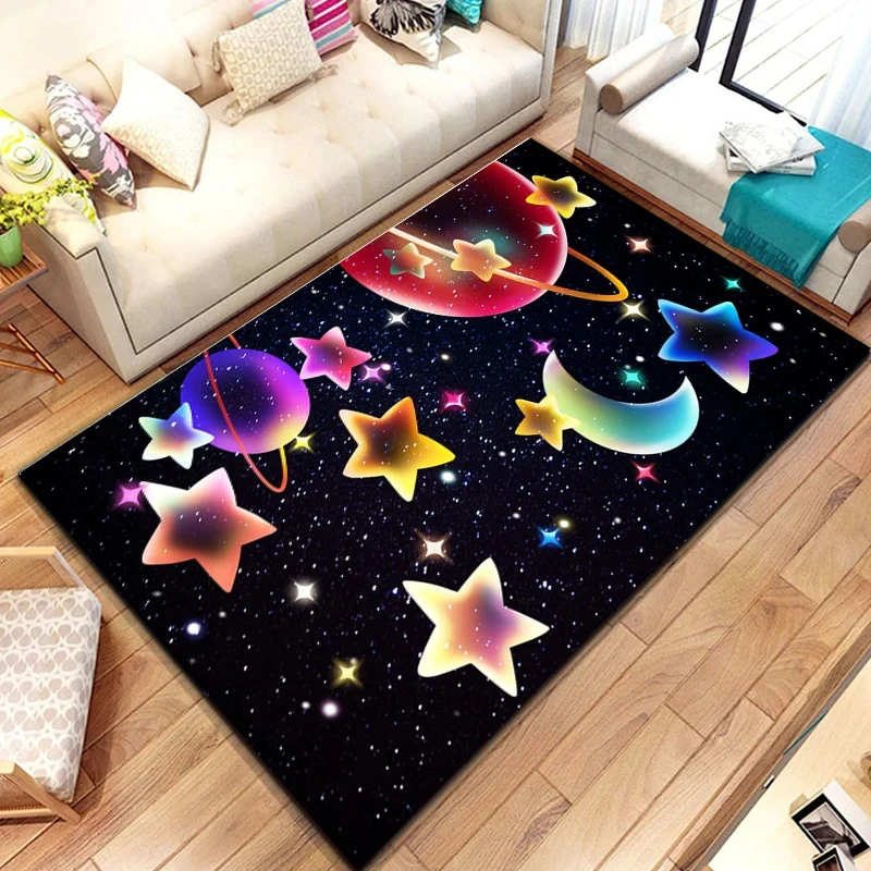 Cartoon Outer Space Astronaut Carpet Universe Galaxy Area Rug For ...