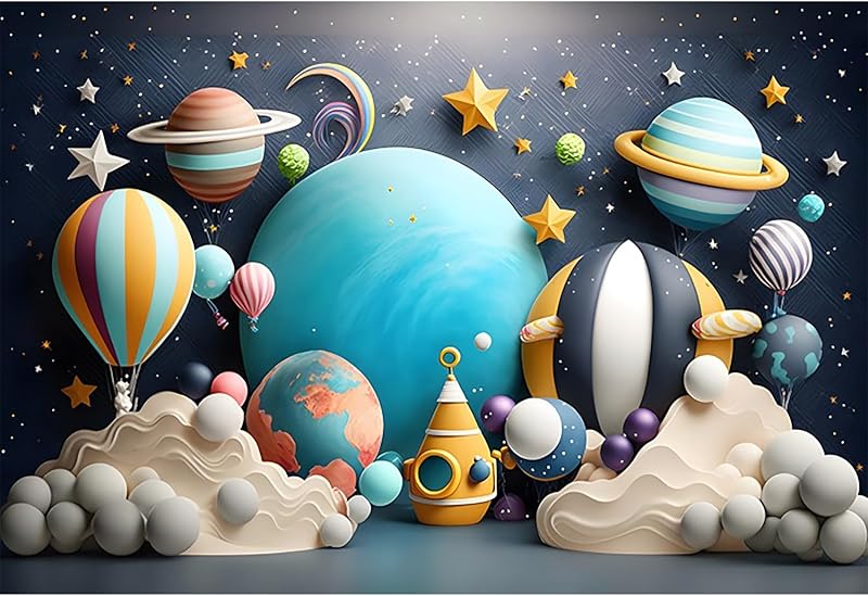 Cartoon Outer Space Photo Background White Cloud Planet Spaceship Hot ...